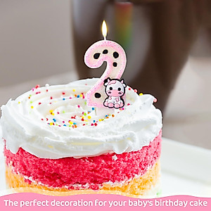 Cow Candle, Milk Cow Print Number Candle Glitter Cake Topper Birthday Cake Candles Farm Animal Theme for Girls Boys Birthday Decorations Baby Shower Party Favor Supplies (Number 2)