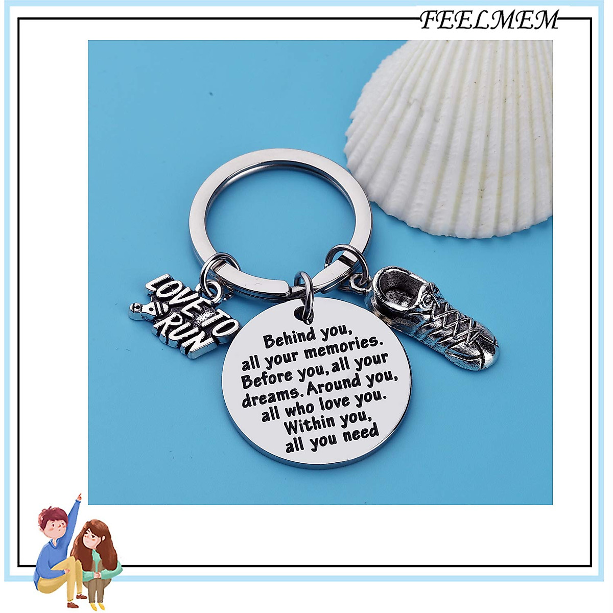 FEELMEM Marathon Runner Gifts Running Keychain Cross Country Track Marathon Jewelry Marathon Running Gift Track Gift（silver）