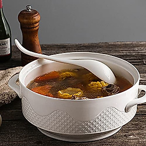 Bright White 6.75 inch Asian Soup Spoon Set of 4, Ultra-fine Porcelain Tablespoon, Chinese Soup Spoons/Japanese Kitchen Soup Spoons for Cereal, Small Spoons for Ramen Pho - Deep Oval Hook Design