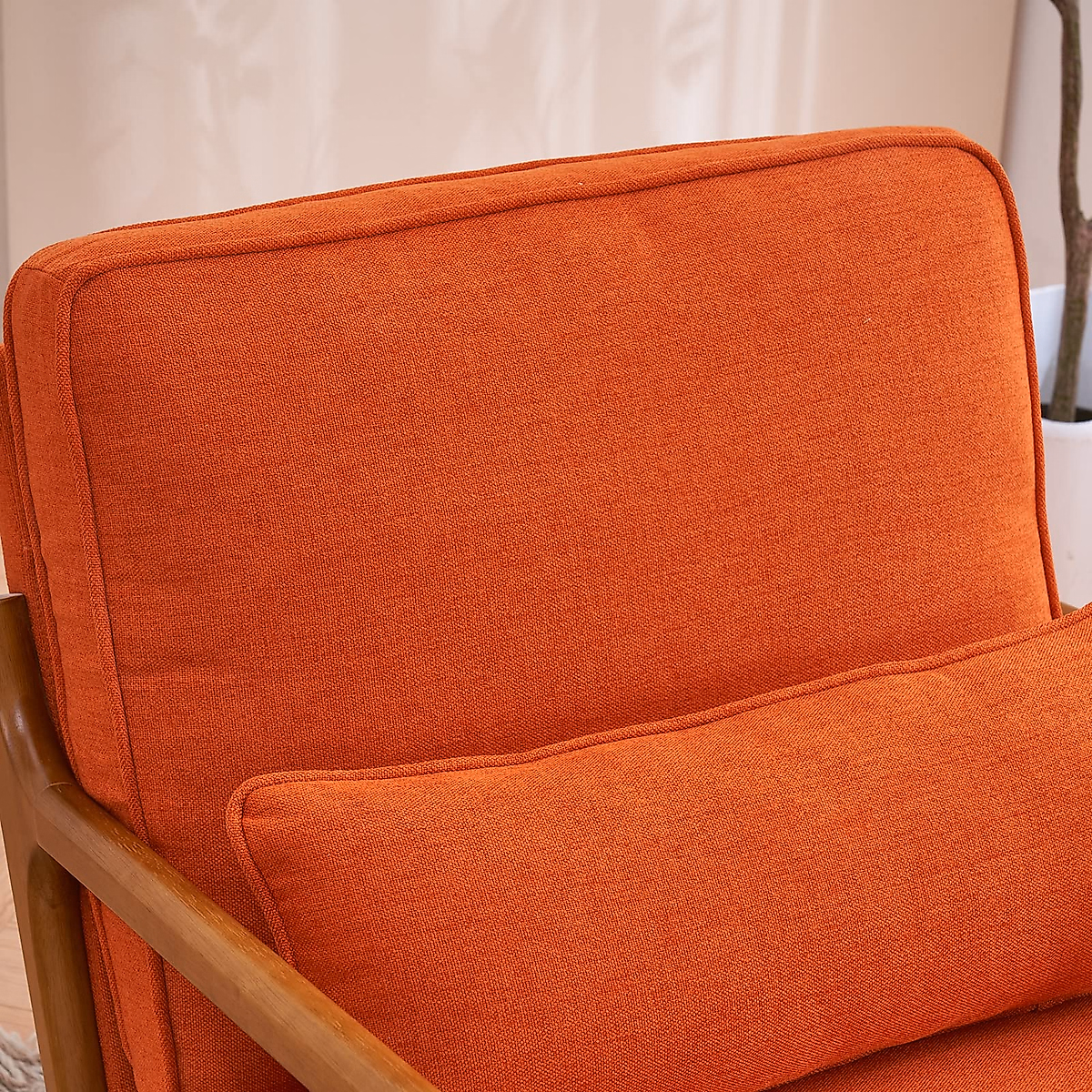 Karl home Accent Chair Mid-Century Modern Chair with Pillow Upholstered Lounge Arm Chair with Solid Wood Frame & Soft Cushion for Living Room, Bedroom, Balcony, Linen Burnt Orange (Low Back)