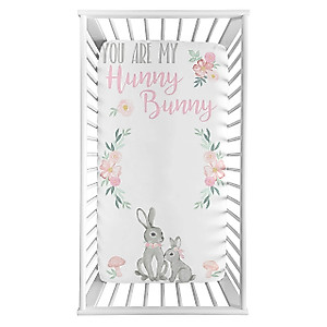 Sweet Jojo Designs Woodland Bunny Floral Girl Fitted Crib Sheet Baby or Toddler Bed Nursery Photo Op - Blush Pink and Grey Boho Watercolor Rose Flower Forest