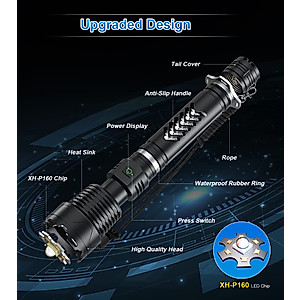 NJ FOREVER Rechargeable Flashlight High Lumens, 150000 Lumens Super Bright LED Flash Light, 5 Light Modes, IPX6 Waterproof Powerful Handheld Flashlight for Camping Hiking Outdoor