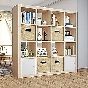 BALEINE Premium Foldable Cube Storage Bins, Collapsible Linen Fabric Cube Organizer with Aluminum Handles, 10.5" x 10.5" x11" Heavy Duty Cube Baskets, Beige 4 Pack