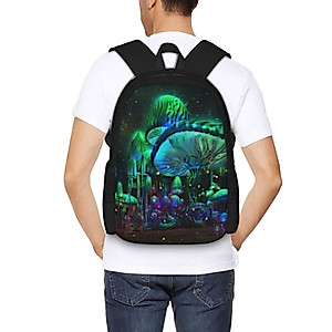 D-WOLVES Novelty Forest Luminous Psychedelic Mushrooms School Backpack for Men Women, Lightweight Backpack Book Bag with Ergonomic Back Pad, Casual Daypack Durable Travel Bag for Hiking Work Business