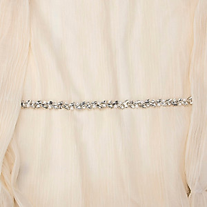 YooAi Rhinestone Bridal Belt for Women Dresses Weeding Dress Belt Sliver Crystal Belt with Pearl for Prom Gown Pearl 120 Fit Waist 27"-42"