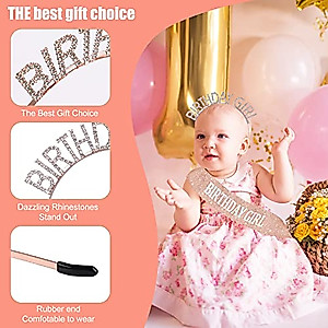 Birthday Crowns for Women, Birthday Girl Sash and Birthday Tiara for Women Girls Set, Birthday Girl Headband Princess Rhinestone Crown,Sweet Happy Birthday Party Decorations Hair Accessories,Rose Gold