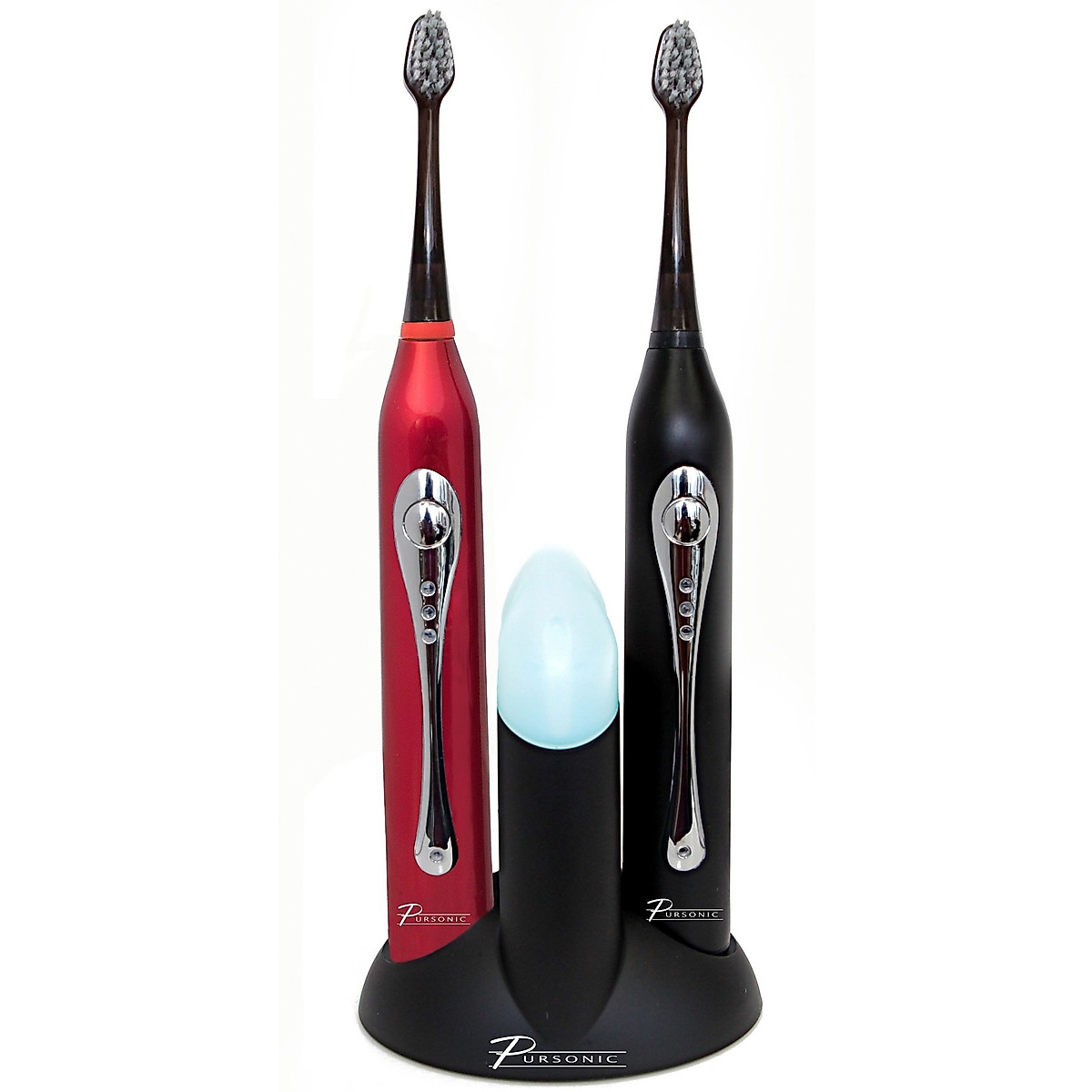 Pursonic S452BR Dual Handle Sonic Toothbrush with UV Sanitizer Black and Red