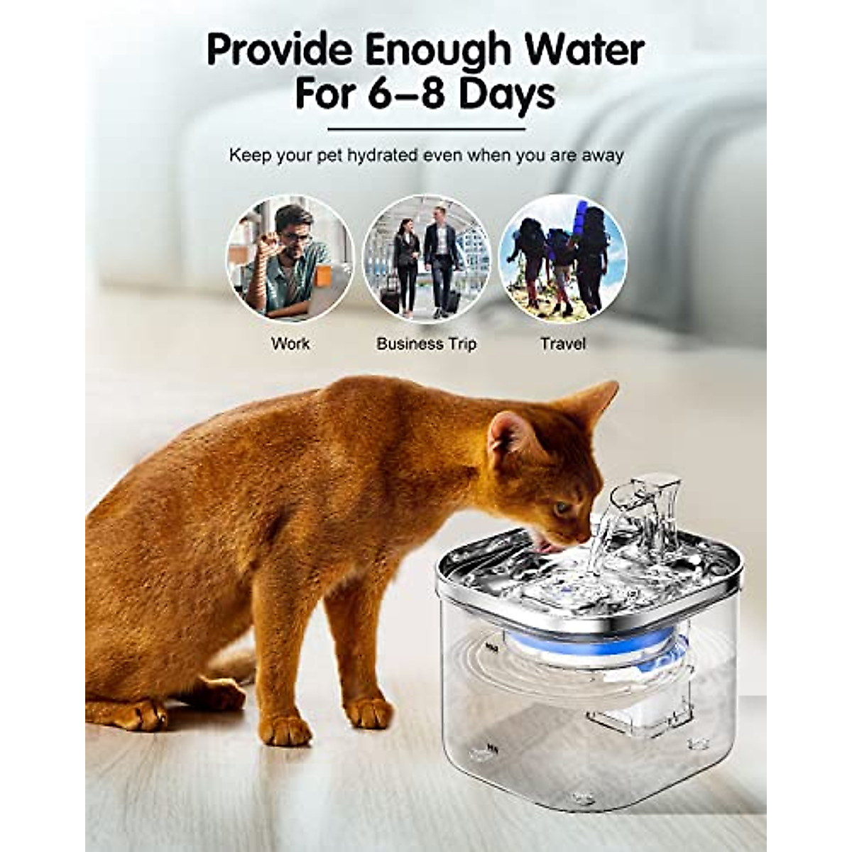 Cat Water Fountain, 68oz/2L 304 Stainless Steel Cats Fountain Water Bowl, Quiet Electric Automatic Pet Water Dispenser with 3 Filters, Pet Drinking Fountains for Cats, Small Dog, Multiple Pets