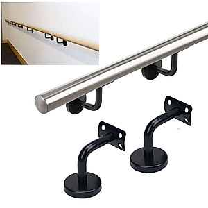 LOEQIAN 5 Pack Black Stainless Steel Handrail Bracket, Heavy Duty Staircase Handrail Brackets, Stair Railing Brackets for Handrail, Hand Rail Mounting Holders with Mounting Screws