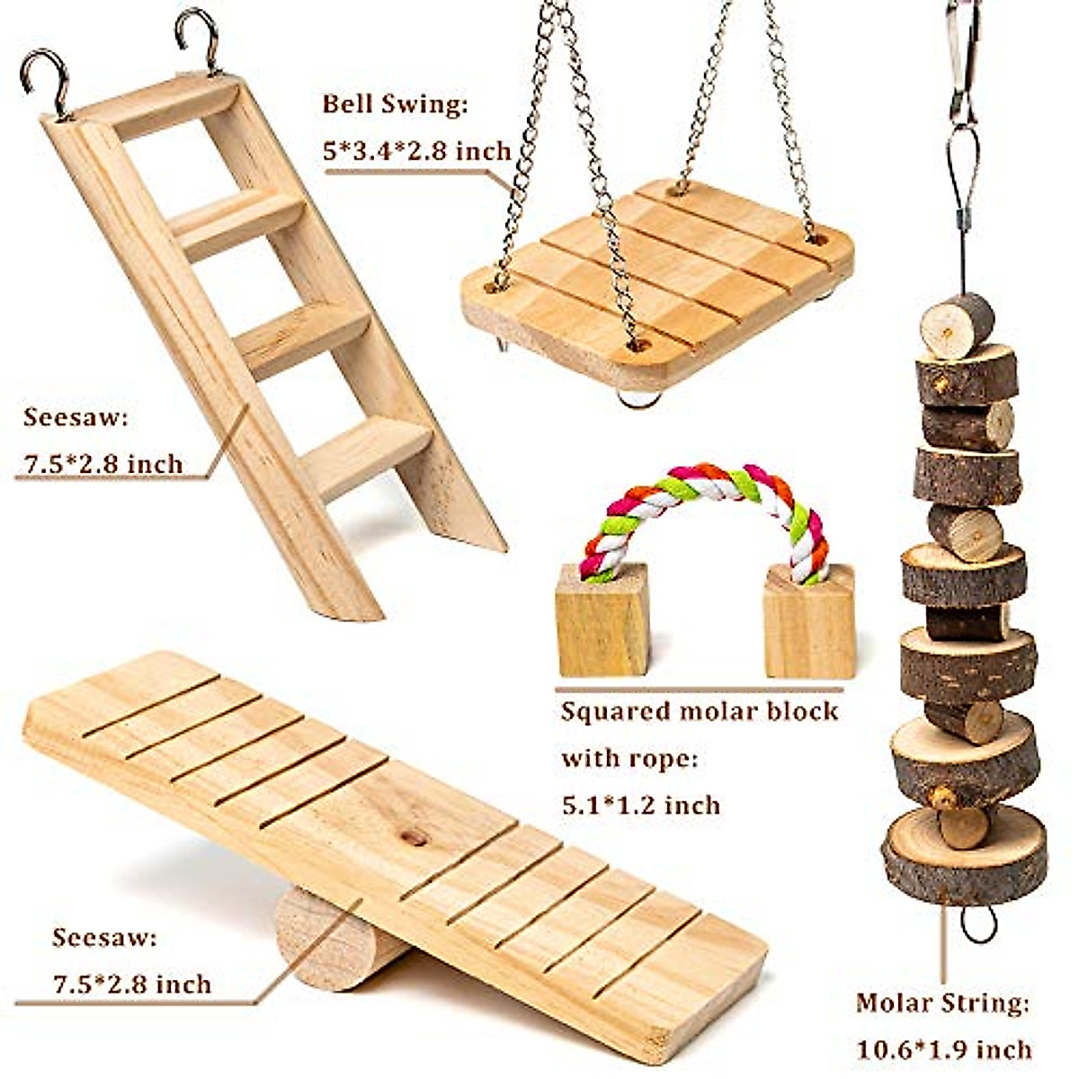 Sofier Hamster Chew Toys Set Natural Wooden Hamster Toys and Accessories for Cage Guinea Pig Chew Toys for Teeth Small Animal Toys Syrian Hamster Rats Chinchillas Gerbils Hamster Swing Seesaw