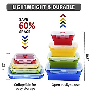 Yagote 4 Pcs Silicone Collapsible Food Storage Containers with Lids Silicone Lunch Box Bento Box BPA free for Kitchen Pantry Organization Microwave Freezer (4pcs-multicolor1)