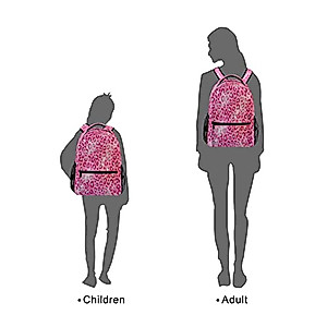 Pink Red Sparkling Leopard Kids Backpack Backpacks for Girls Silver Back Pack Casual Daypack 16 inch Laptop Bag Double Zipper Travel Sports Bags with Adjustable Shoulder Strap