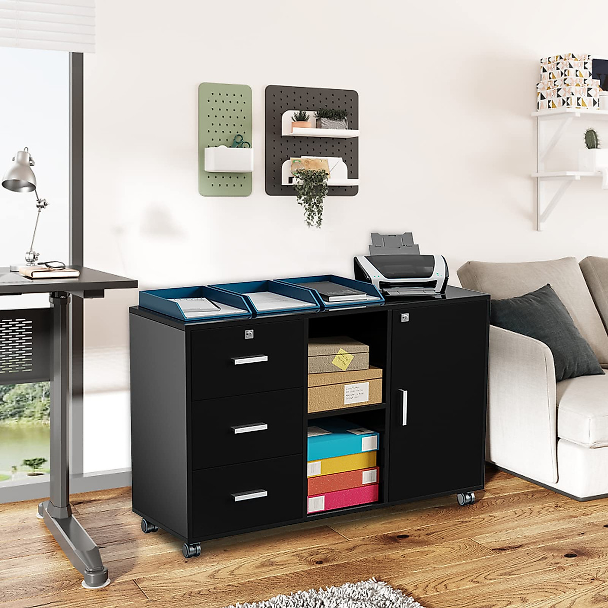 Mobile Lateral Filing Cabinet, Office Lateral File Cabinet with Lock Wood File Cabinet With Lock Office Storage Cabinet Office File Cabinet with Lock Wood Lateral File Cabinet For Home Office(Black)