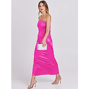 ANRABESS Women Summer Wedding Guest Maxi Dress Strapless Satin Tube Bodycon Backless Cocktail Formal Dresses 2025 Spring Hot Pink