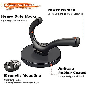 MUTUACTOR Magnetic Coat Hooks,Heavy Duty Magnetic Hooks Double Metal Hooks,Strong Black Coat Hooks for Hanging Clothes Hats Bags Jacket Hangers in Kitchen Classroom (2Pack)