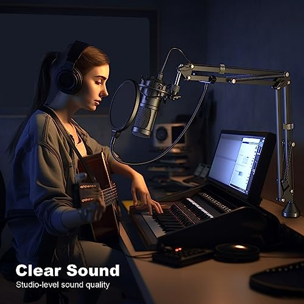 Aokeo USB Condenser Microphone, 192kHZ/24bit Professional PC Streaming Podcast Cardioid Microphone Kit with Boom Arm, Shock Mount, Pop Filter, for Recording, Gaming, YouTube,Meeting, Discord