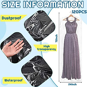 120 Pieces Long Dress Dry Cleaning Bags 72 Inch Clear Garment Bags for Hanging Clothes Plastic Garment Storage Cover Transparent Dust Cover for Laundrette Suits Wedding Gowns Coats Uniforms