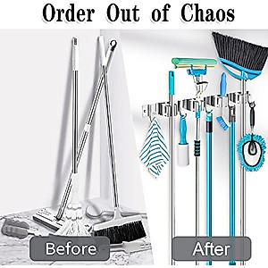 Piyl Broom Mop Holder Wall Mount Metal Tool Organizer Heavy Duty Holds Up to 30 lbs, Home Garage Garden Hooks Hanger Rack Storage 2packs