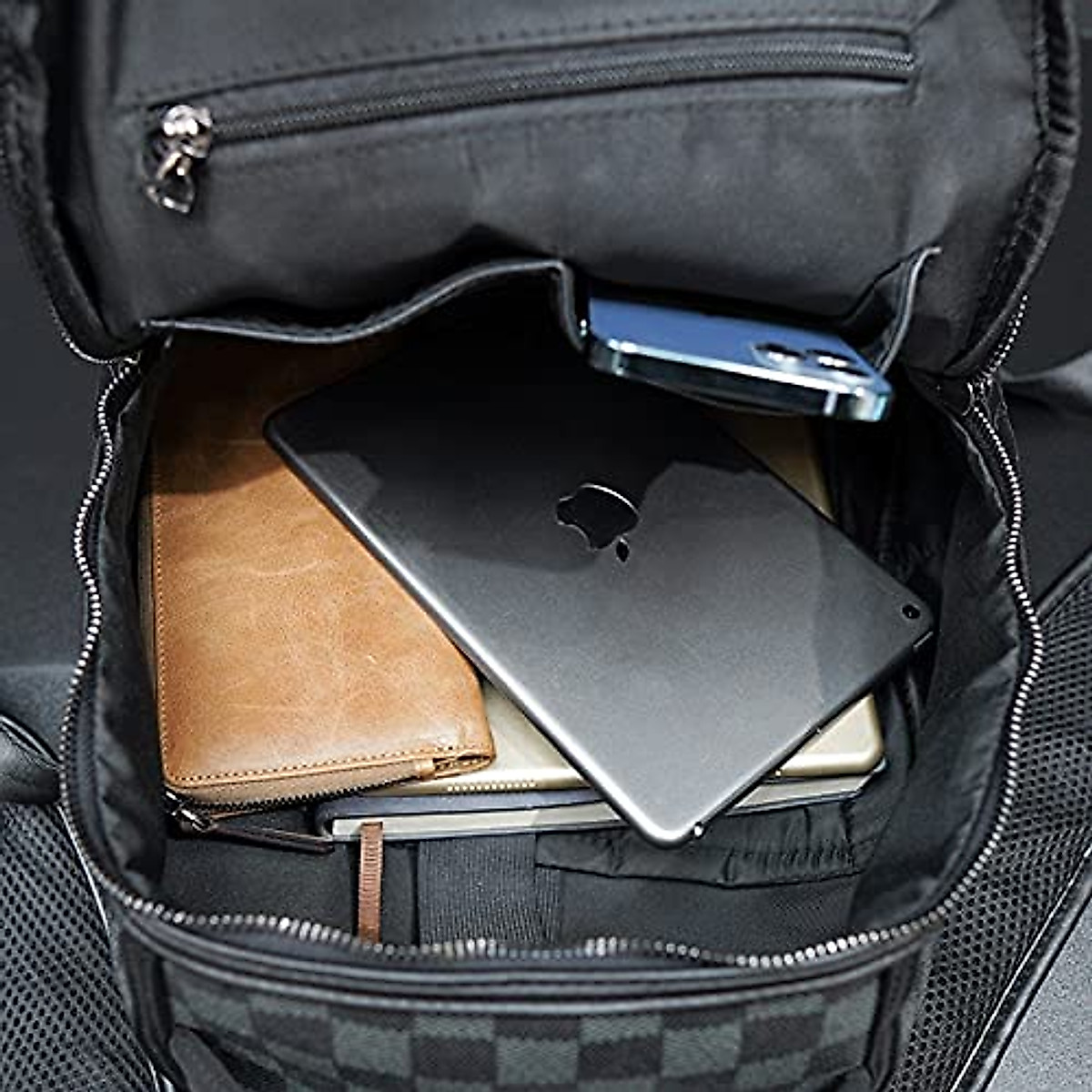 FJQSHA Student Backpack Fashion Plaid Backpack Student School Bag Large Capacity Shark Backpack (Color : Black, Size : 29 * 45 * 10)