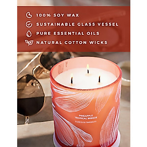 Pineapple Tropical Breeze 3 Wick Candle Large - Highly Scented Candle for Home 14.5 oz - Soy Candle - Home Fragrance Candles - Aromatherapy Relaxing Candle - Pineapple Paradise Candle for Men & Women
