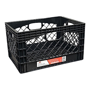 Juggernaut Storage 24 Quart 3 Pack Black Heavy Duty Rectangular Stackable Dairy Milk Crates, 11" Height, 19" Width