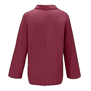 Shirts for Women Roll up Long Sleeve V-Neck Tops Button Down Solid Color Loose Casual Blouses Trendy 2023