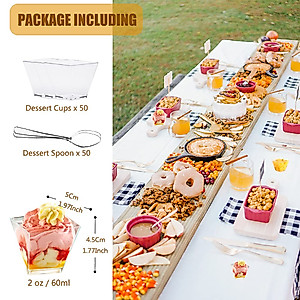 YINVA Dessert Cups 50Pcs Plastic Dessert Cups + 50Pcs Plastic Spoons Mini Dessert Cups 2oz/60ml Reusable Plastic Dessert Cup Dessert for Dessert Pudding Mousse Party