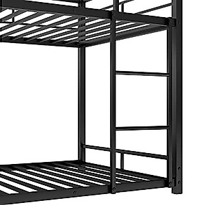GLORHOME Twin Size Metal Triple Bunk Bed with 2 Front Ladders for Kids Adults, No Box Spring Required, Black