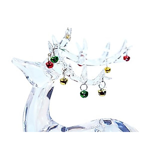 Christmas Reindeer Set of 2 in Clear Acrylic, Christmas Jingle Bells on Antlers, Holiday Deer Figurines, 10 and 11 Inches High, Cut Glass Appearance