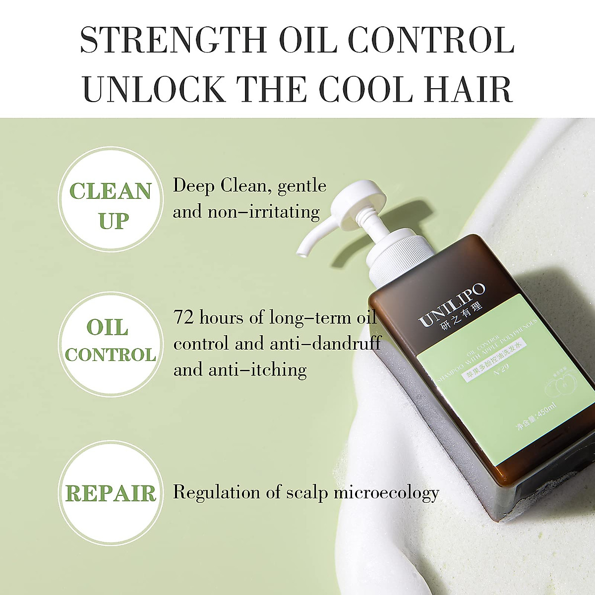 UNILIPO Apple Shampoo Oil Control And Dandruff Removal 450ml 15 Oz No. 29 Refreshing Long-term Oil Control - Solve The Problem Of Itchy Scalp And Dandruff