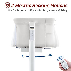 VaVaSoo Rocking Bassinet for Baby Automatic Bedside Bassinet Electric Baby Cradle 5 Heights Adjustable Bedside Sleeper for Babies Infant Smart Auto Rocking Crib 3 in 1 Baby Bassinet on Wheels, White