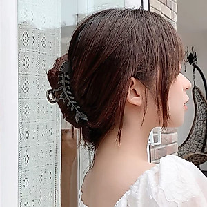 KOLONAMS Hair Clip - Metal Black Fish Bone Shape Hair Clip - 4.3 inch - Hairpin Claw Clip for Women and Girls - Large Fishbone Claw Clip Hair Accessory - Mysterious Black