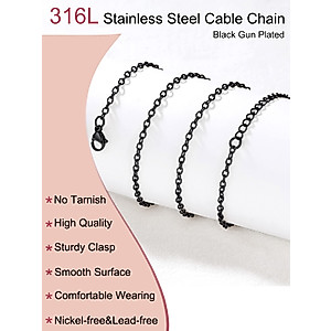 FOCALOOK Black Necklace Chain for Women 2mm 18 Inch Stainless Steel Rolo Cable Chain