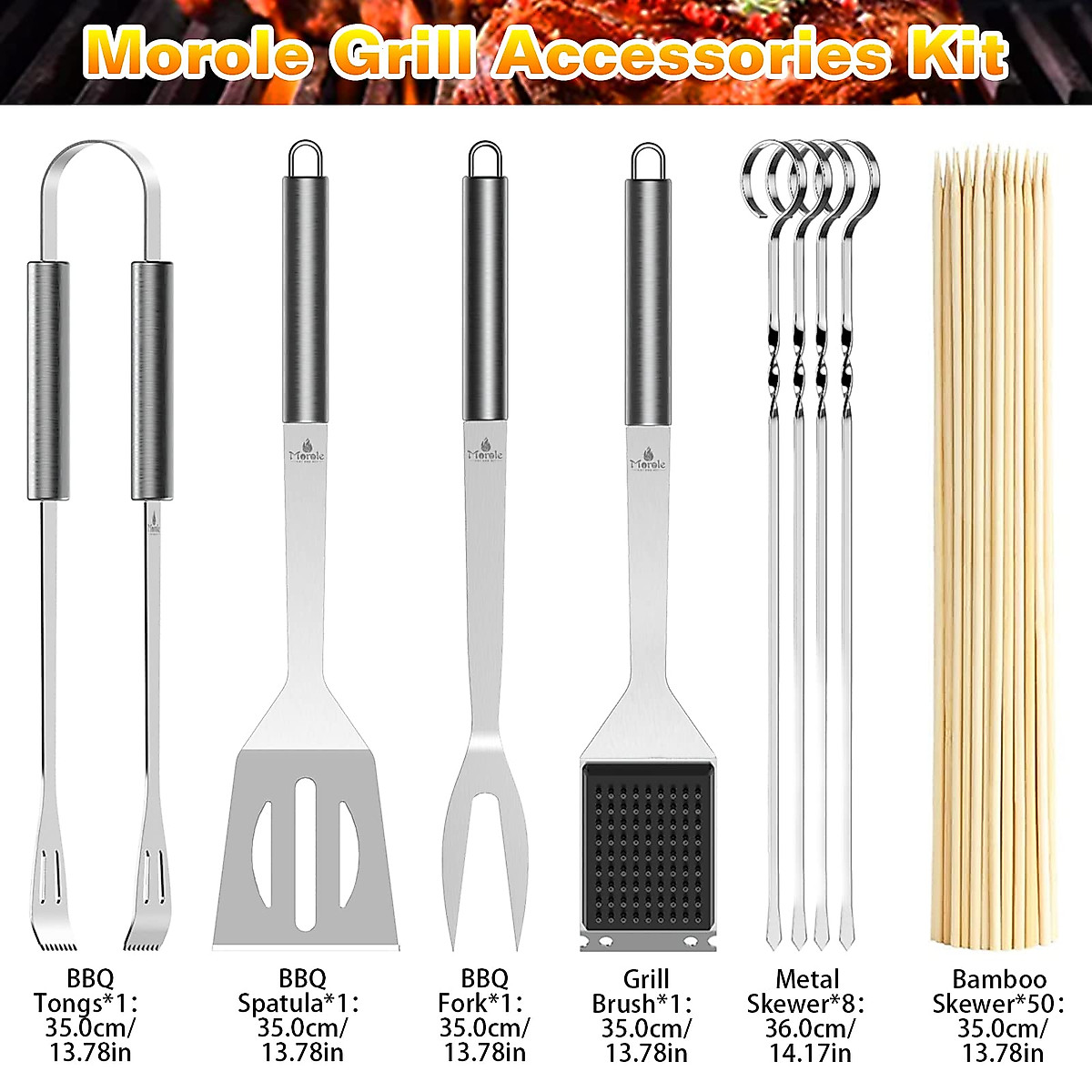 Morole Grill Accessories, Premium 75PCS Stainless Steel Grill Tools with Spatula, Grill Tongs and Cleaning Brush, Durable Grill Set for Outdoors Camping and BBQ, Ideal BBQ Accessories Gift Set for Dad