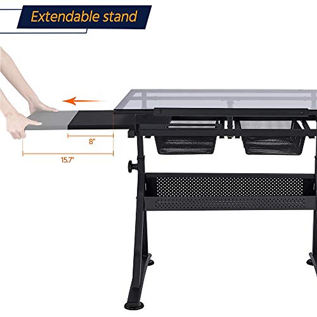 Yaheetech Drawing Table, Art Craft Desk with Adjustable Tabletop, Painters/Artist Work Station, Study Table with Stool, Tempered Glass Top