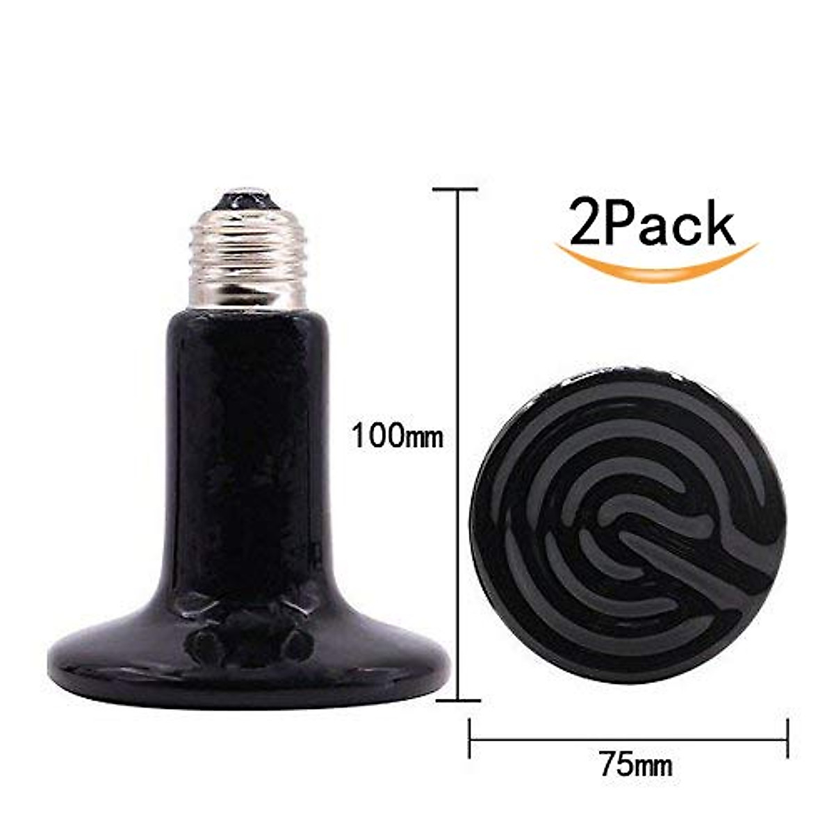 CTKcom 2-Pack 150W 110V Reptile Heat Lamp Ceramic Infrared Heat Emitter Bulb Pet Lamp,No Harm No Light Infrared Heat Emitter Brooder Lamp for Pet Coop Heater Reptile Chicken Turtle Heat Lighting,Black