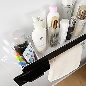 MORNITE Adhesive Bathroom Shelf Shower Caddy Wall Organizers,Restroom Shelves Mirror Storage Hanging No Drilling Rack,Black
