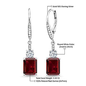 Gem Stone King 925 Sterling Silver Red Garnet Dangle Earrings For Women (5.22 Cttw, Gemstone January Birthstone, Octagon 9X7MM)