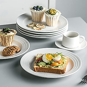 Ceramic Dinner Plates Set of 6, 8.7 Inch Pasta Salad Plate Set, Kitchen Serving Dishes White Dinner Plates for Party, Lunch, Appetizer, Large Dinnerware Plates for Kitchen - Dishwasher, Microwave Safe