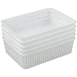 Sosody Plastic A4 Office Storage Baskets, Desk Tray Organizer, White, 5 Packs