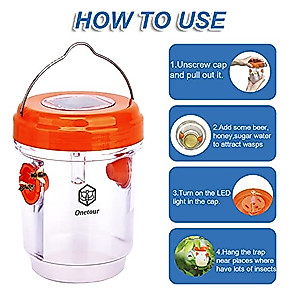 Petoor 2 Packs Wasp Trap - Solar Powered Bee Trap Outdoor for Yellow Jackets, Hornets and Wasps - Durable Wasp Killer and Bee Killer - Reusable Yellow Jacket Trap and Insect Trap