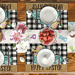 Artoid Mode Buffalo Plaid Carrot Egg Truck Daisy Happy Easter Placemats Set of 4, 12x18 Inch Seasonal Table Mats for Party Kitchen Dining Decoration