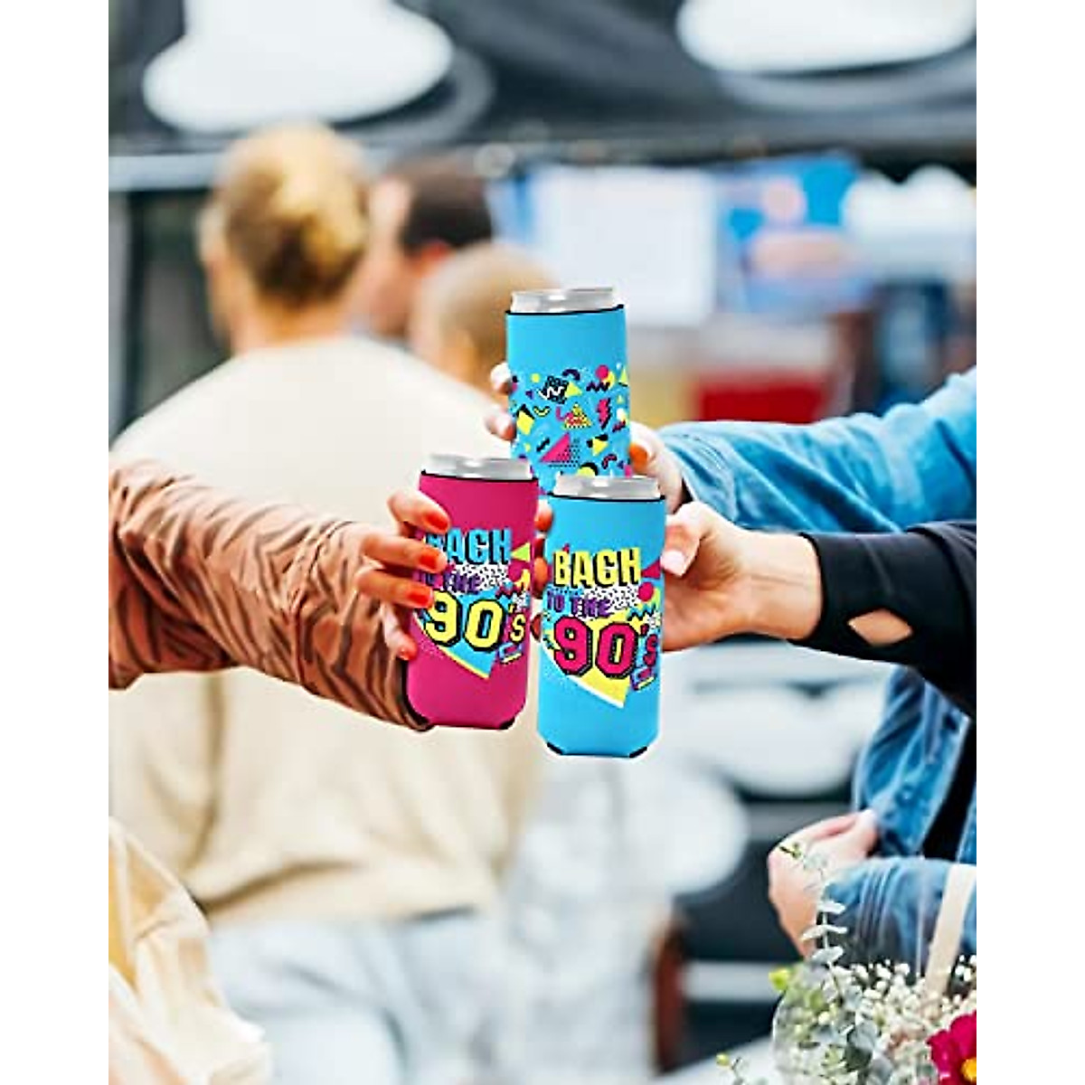 90s Bachelorette Party Can Sleeves 12 Pack Bach to the 90s Slim Can Covers Skinny Neoprene Drink Soda Can Bottles Holders for Retro Bridal Shower Party Supplies