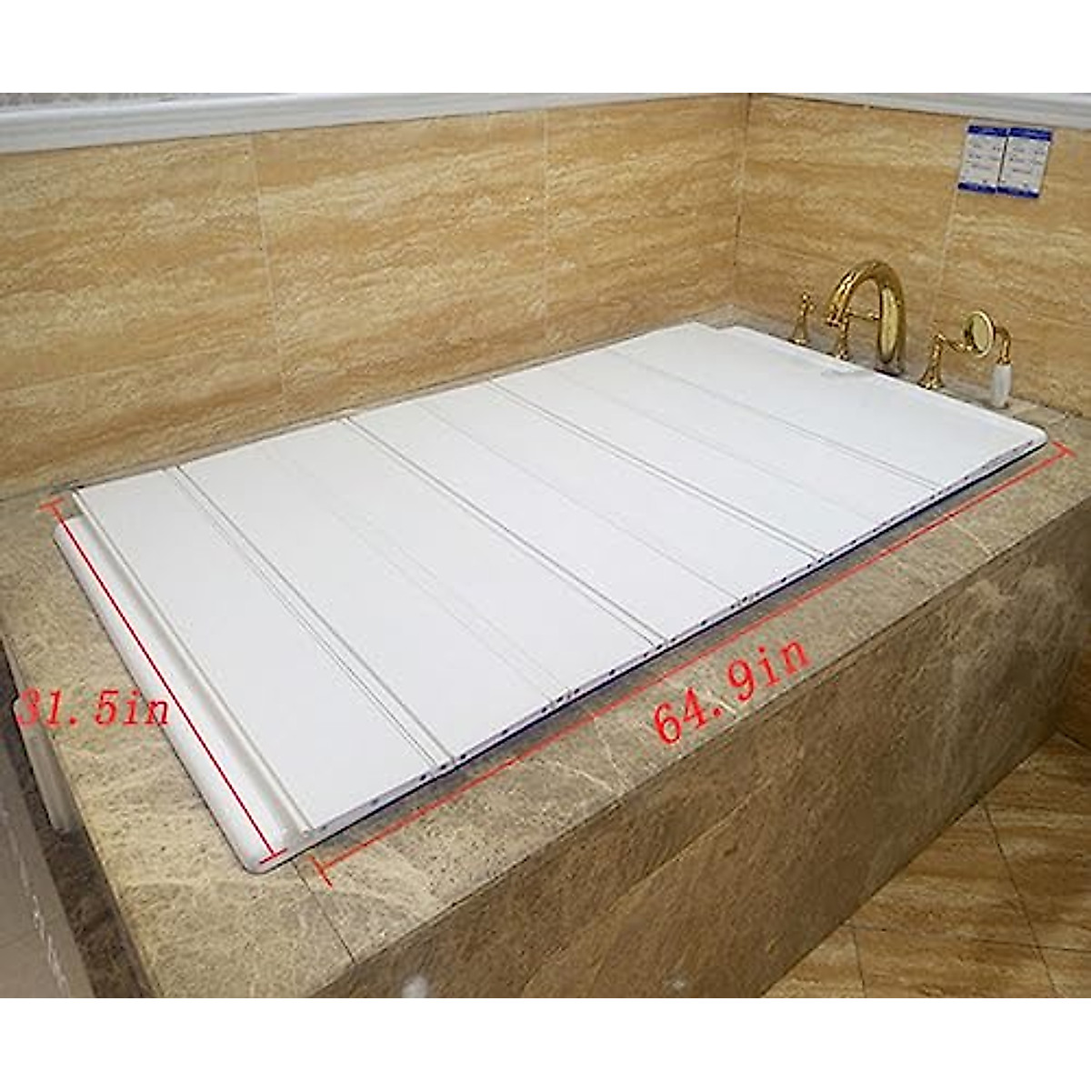 MOGUOBIN Shutter Bath Lid,1.2cm Thickness White Wood Grain PVC Bathtub Tray,Bath Insulation Cover,Foldable Anti-dust Bathtub Cover Bath Insulation Cover,Can Store Wine Glass,Tablets,Books,Cellphones