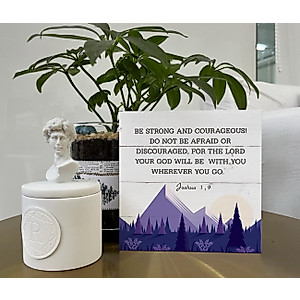 Christian Sign, Scripture Decor, Wooden Box Sign Desk Decor, Decorative Plaques and Signs, Office Table Decor, Encouragement Spiritual Gifts for Women Men, Be Strong and Courageous Sign - Joshua 1:9