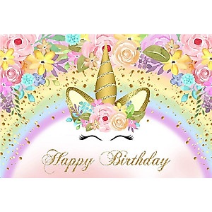 Photography Backdrop Girl Unicorn Birthday Party Banner Princess Sweet Pony Decoration Floral Rainbow Studio photobooth Background Baby Shower Posters photocall Dessert Table Mural Decorations