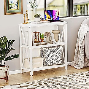 FATORRI Small Bookcase, Bookshelf for Small Space, Short Rustic Bookshelf, Wood and Metal Book Case and Book Shelf (White Oak)