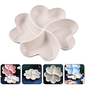 DOITOOL Divided Serving Tray Wheat Straw Appetizer Serving Dish 4 Section Cake Dessert Condiment Snacks Fruits Tray Platter for Nuts Candy Chips Heart White