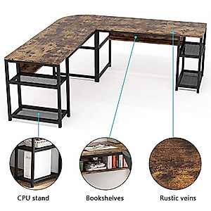 Tribesigns 70 Inch Modern L-Shaped Desk with Bookcase, L Shapes Computer Desk Study Table Super Sturdy Workstation for Home Office with Hutch, Brown