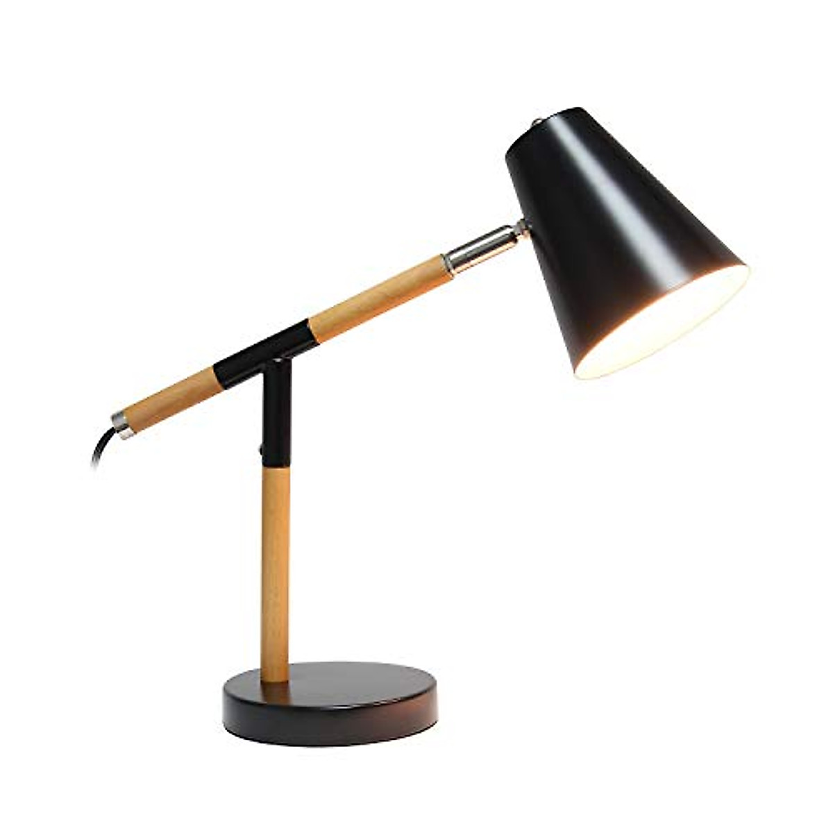 Simple Designs LD1059-BLK Matte and Wooden Pivot Desk Lamp, Black